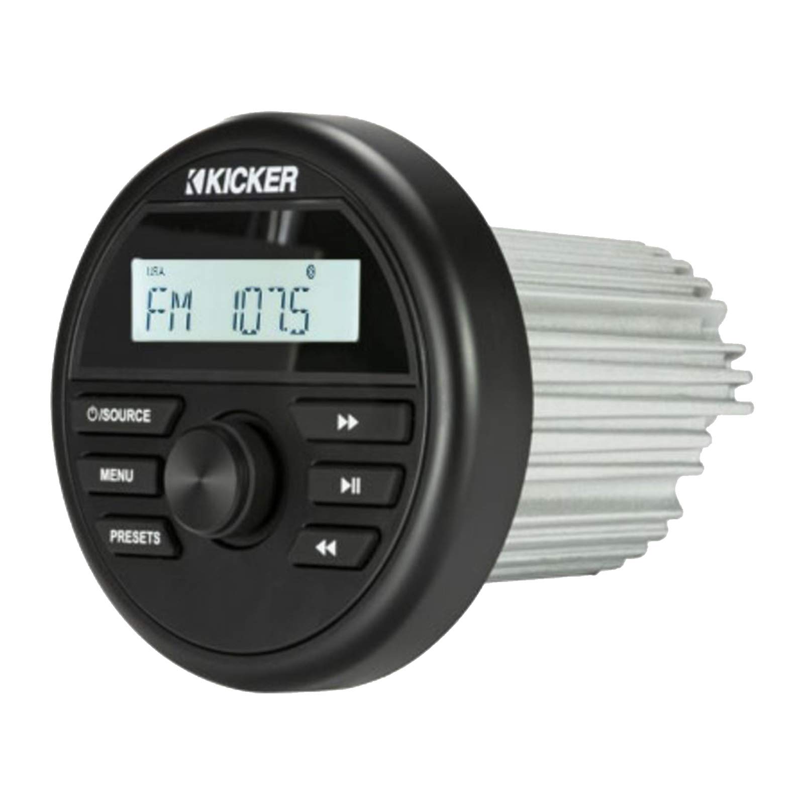 Kicker KMC2 Marine Gauge Style AM/FM Radio Stereo Receiver Media Player Bundle Combo With Enrock USB/AUX To RCA Interface Mount Cable, 45" Radio Antenna Mast