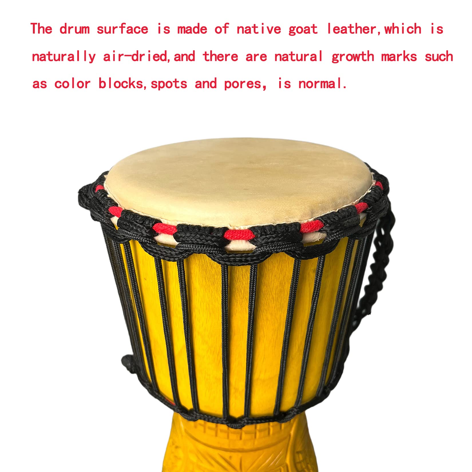RUOSWTE Djembe Drum 8" West African Style Professional Playing Tambourine, Goatskin Head, Hand Carved, Bongo
