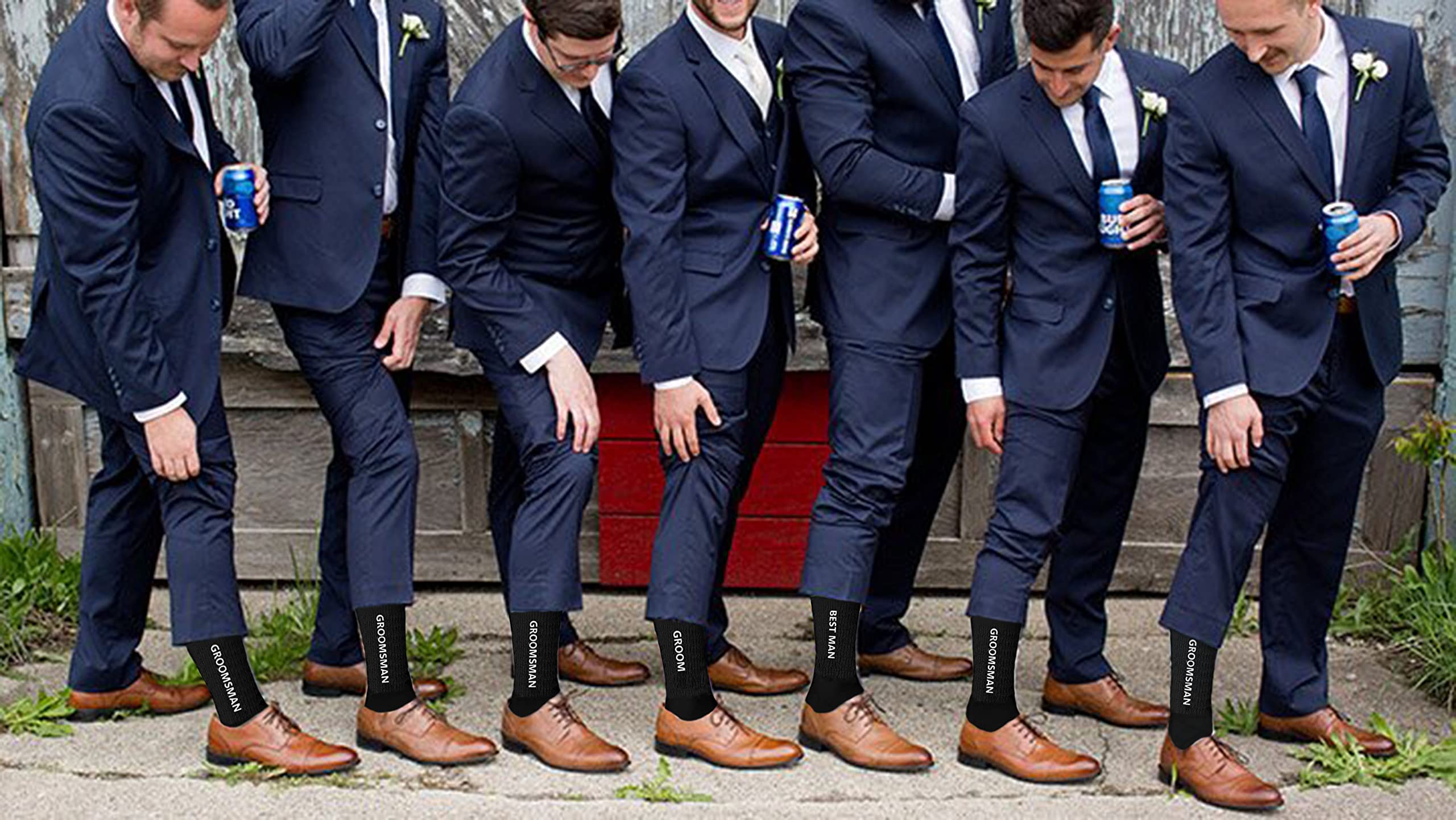 PartyGifts&Beyond 7Packs Groomsmen Socks,Groom Socks and Best Man Socks Perfect Proposal Gift Socks for Bachelor Party(Bold), 6
