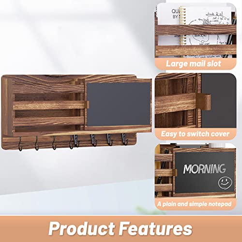 VEHHE Key Holder for Wall with Shelf, Mail Holder Organizer Wall Mount with 8 Key Hooks, Key Rack Hanger Made of Wood for Hallway Entryway Office Rustic Home Decor (15β x 7.5β x 3.7β)