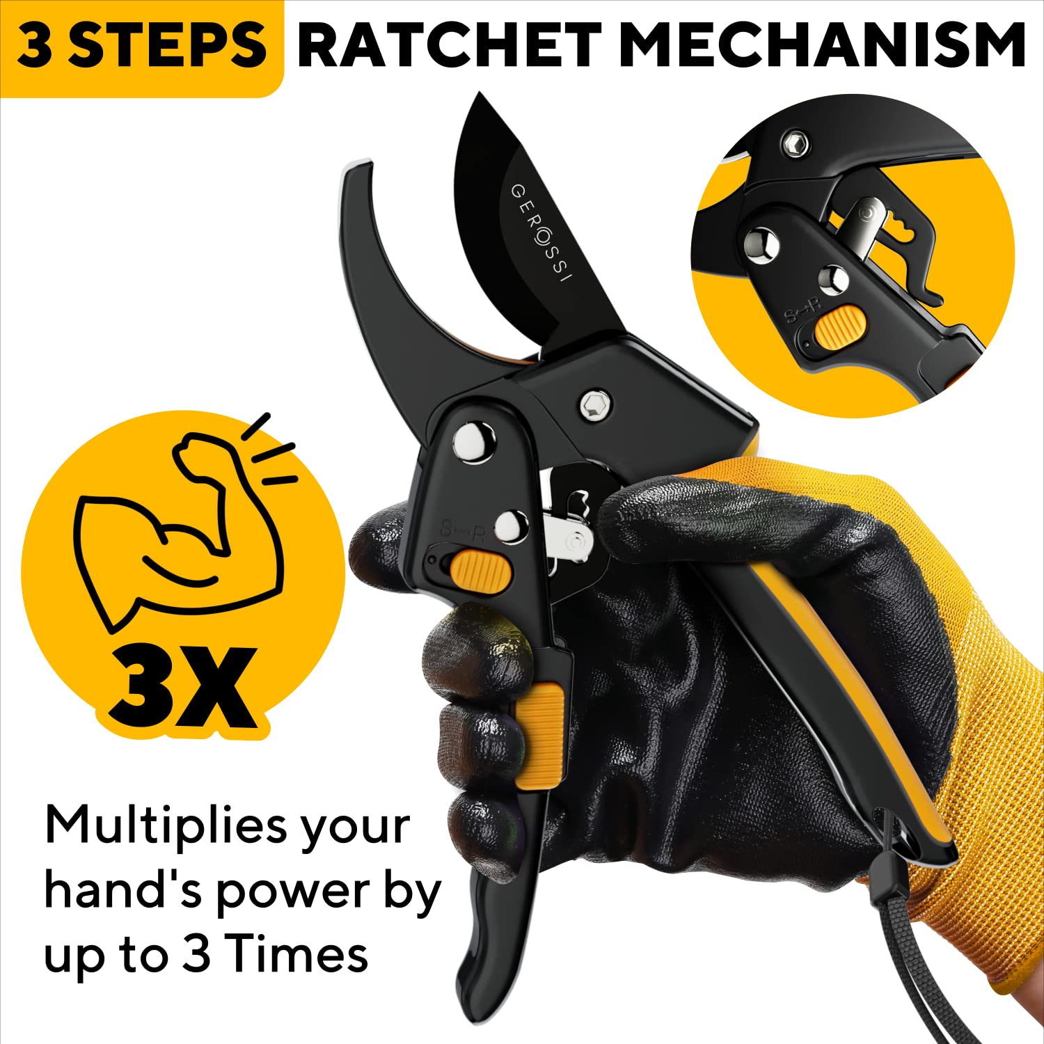 Ratchet Pruning Shears for Gardening Heavy Duty - Increases Cutting Power 3x - Perfect Ratchet Pruners for Weak Hands & Arthritis- 8β Anvil Garden Clippers - w/Extra Sharp Blade for Effortless Cutting