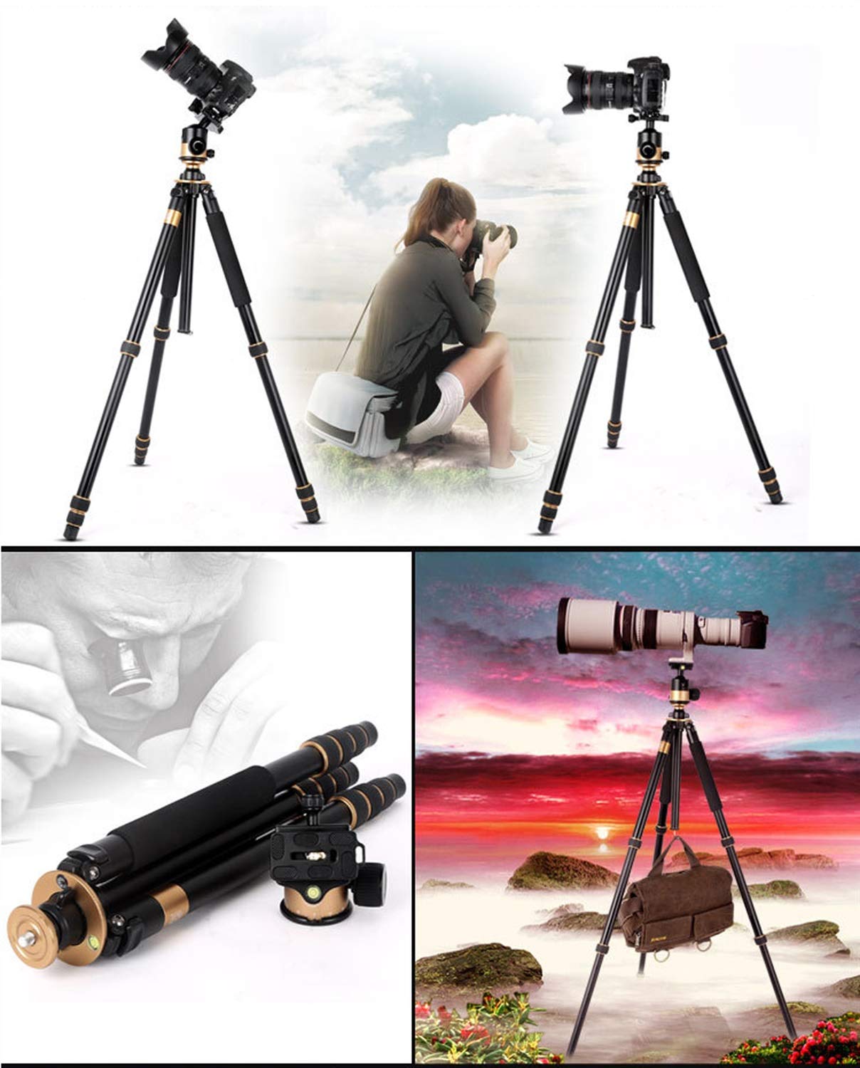 LLluckyHW Camera Tripod Overhead Tripod Desktop Macro Mini Tripod Action Camera Selfie Stick Twist Lock Tripod Bag Handycam Camcorder Use as Camera Tripod (Color : Aluminum)