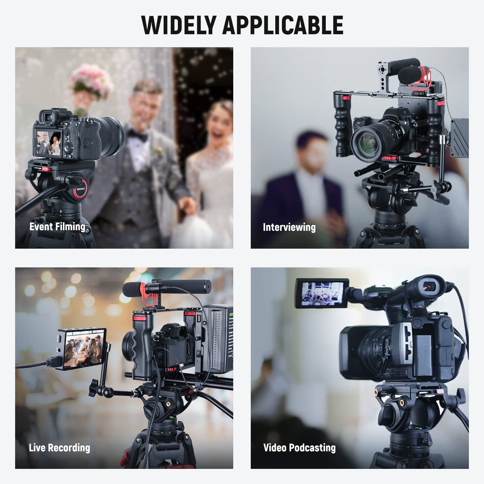NEEWER 74 Inch Pro Video Tripod with Fluid Head, QR Plate Compatible with DJI RS Gimbals Manfrotto, Durable Camera Tripod with Telescopic Handle Scaled Base for DSLR, Max. Load 17.6 lb/8 kg, TP74
