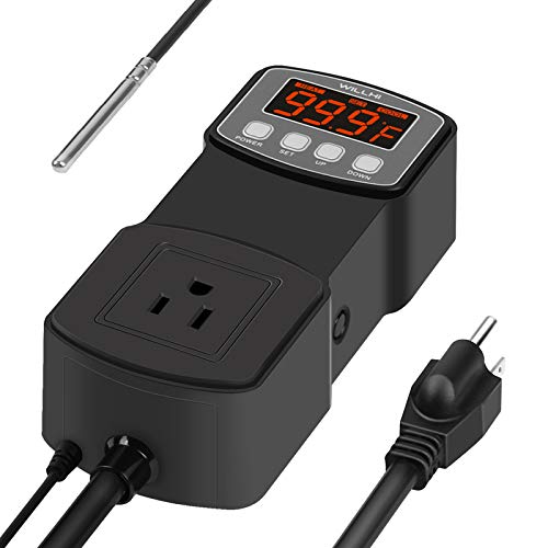 WILLHI Digital Temperature Controller Build in Outlet 1650W 110V 15A Over Current Protection Thermostat Controller Heating Cooling -58~230℉ for Reptile Freezer Greenhouse Temperature Control, WH-1803A