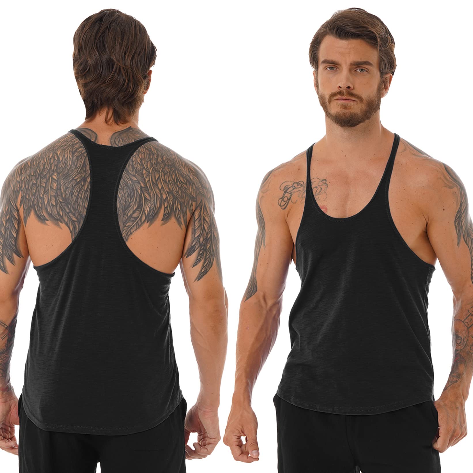 Mufeng Men's Cotton Muscle Shirts Sleeveless Dry Fit Gym Workout Tank Top Active T-Shirt Tees Black Medium