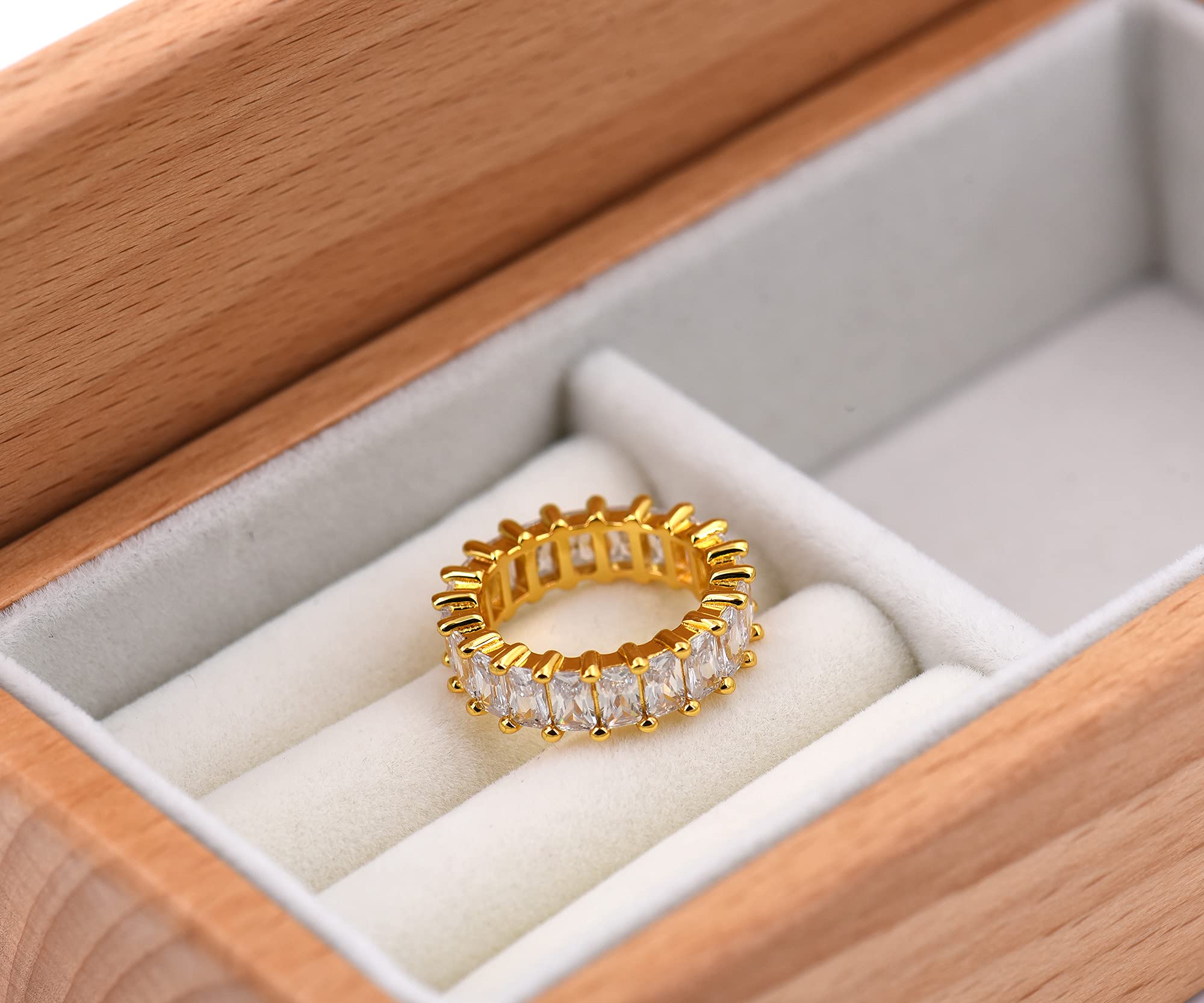 Nossa Transparent CZ Baguette Eternity Band(5 Carat) | Gold Stackable Rings Chunky Statement Wedding Ring for Her Size 4