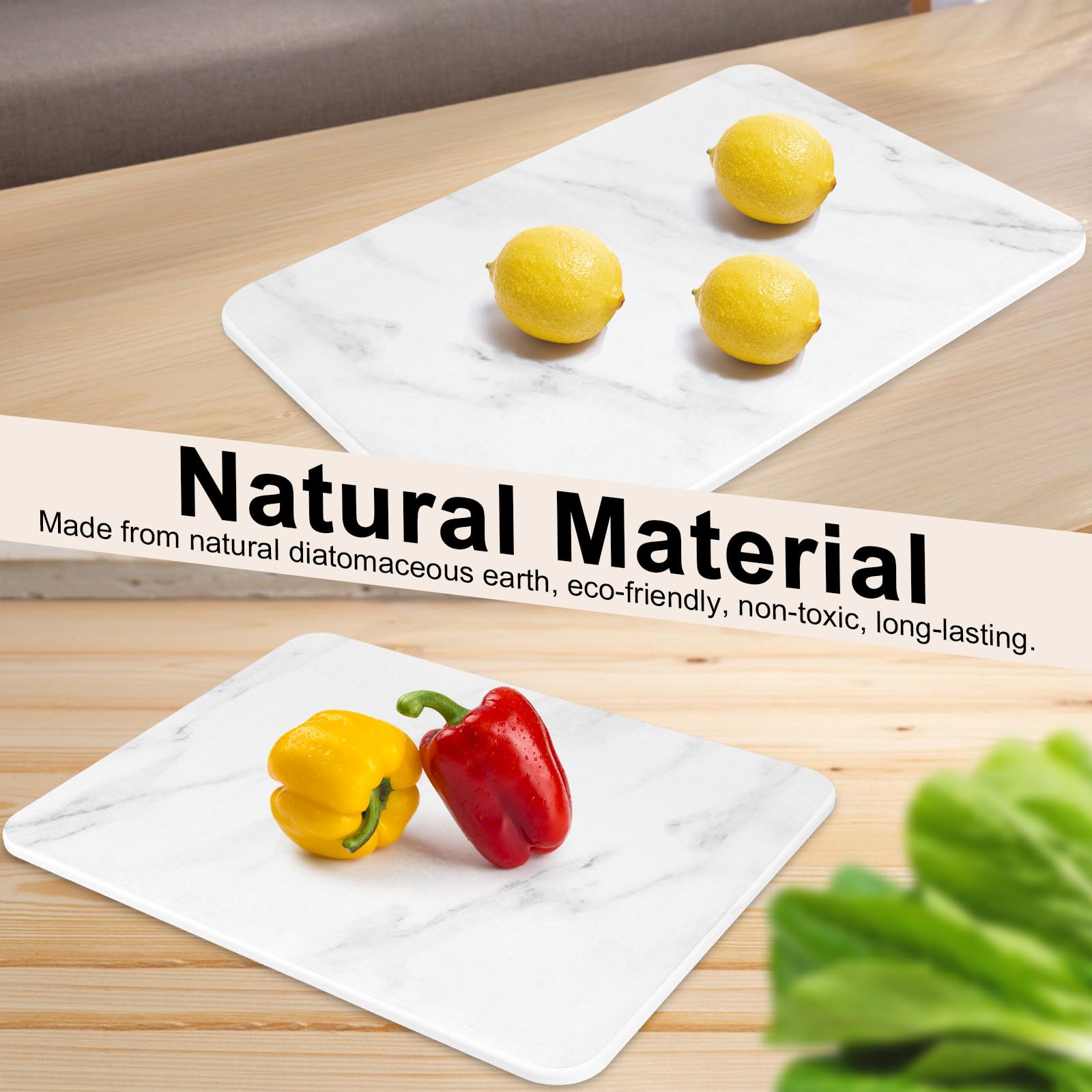 Stone Dish Drying Mat for Kitchen Counter, Quick Dry, Super Absorbent Dish Drying Mat, Eco-Friendly Diatomaceous Earth Mat for Dishes Bottles Cups(16x12 Inch, White Marble)