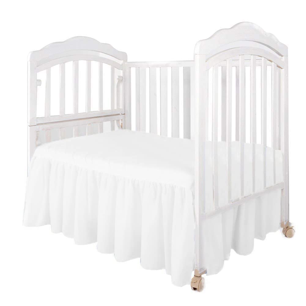 Thread Bond Crib Skirt 100% Microfiber-Durable Elegance for Baby Boys & Girls -Beautiful Ruffles for a Charming Finish -Soft Breathable-Easy On & Off Pleated with a 14β Drop (White Solid)