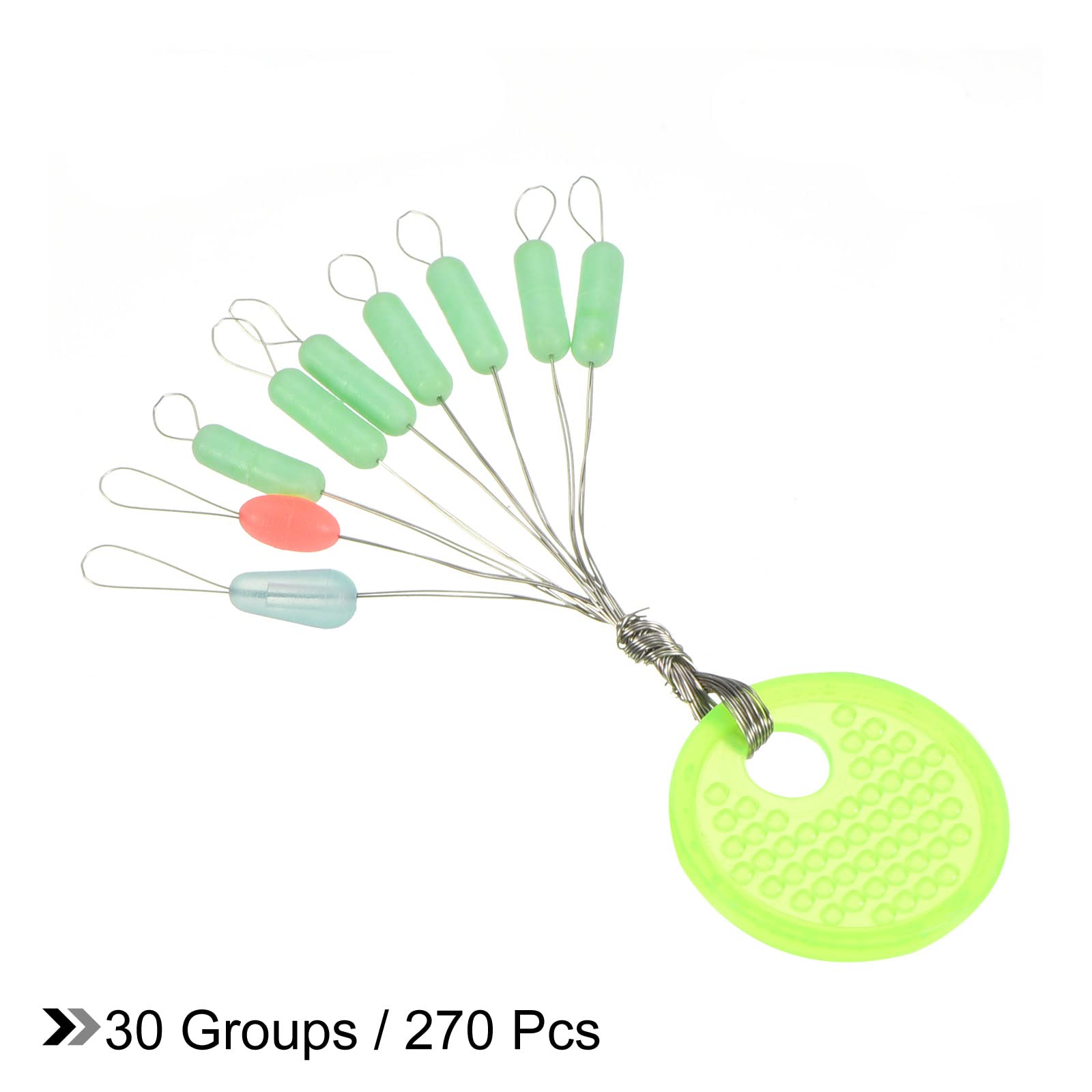 PATIKIL 0.21x0.06 Fishing Rubber Bobber Beads Stoppers, 270 Pieces 9 in 1 Float Sinker Stops Accessories Cylinder Shape 2S Size for Fishing Line, Green