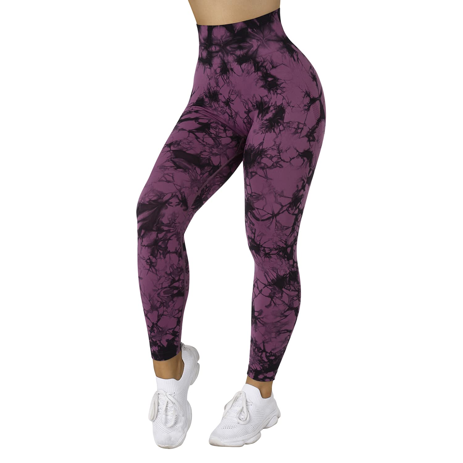 RUUHEE Women Workout Leggings Seamless Scrunch High Waisted Tummy Control Gym Yoga Pants(Medium,49Purple Tie Dye)