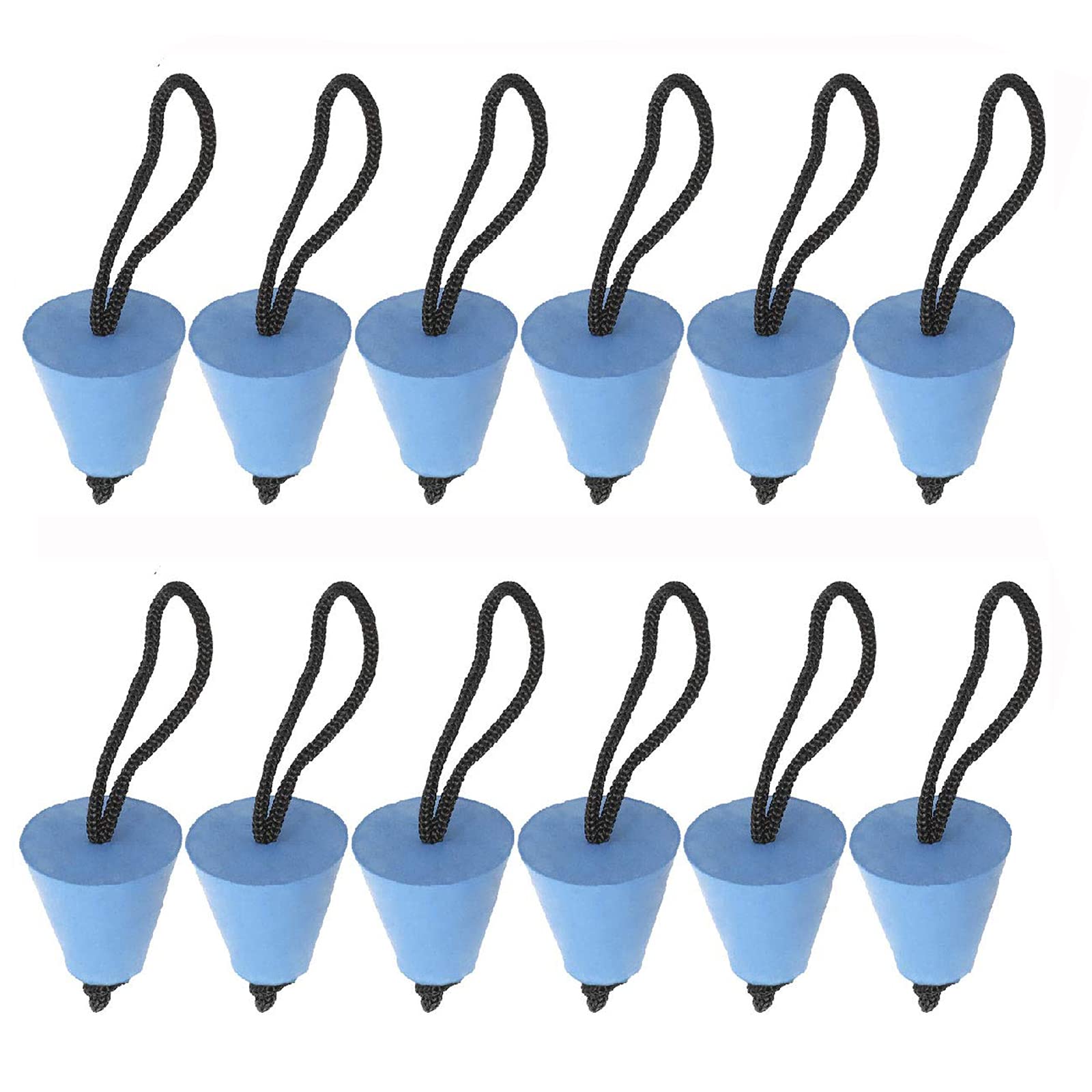NovelBee 12pcs Universal Kayak Scupper Plug Kit with Lanyard Fits 3/4" to 1.5" Boat Scuppers or Scupper Holes (Light Blue)