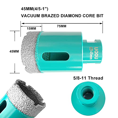 UOOU Diamond Hole Saw Kit for Porcelain Tile Ceramic Marble Brick Vacuum Brazed Diamond Core Drill Bits Deluxe Set for Porcelain Tile Granite Marble Stone Brick. ((25mm 35mm 45mm 51mm 65mm 75mm)+Sds Adapter)
