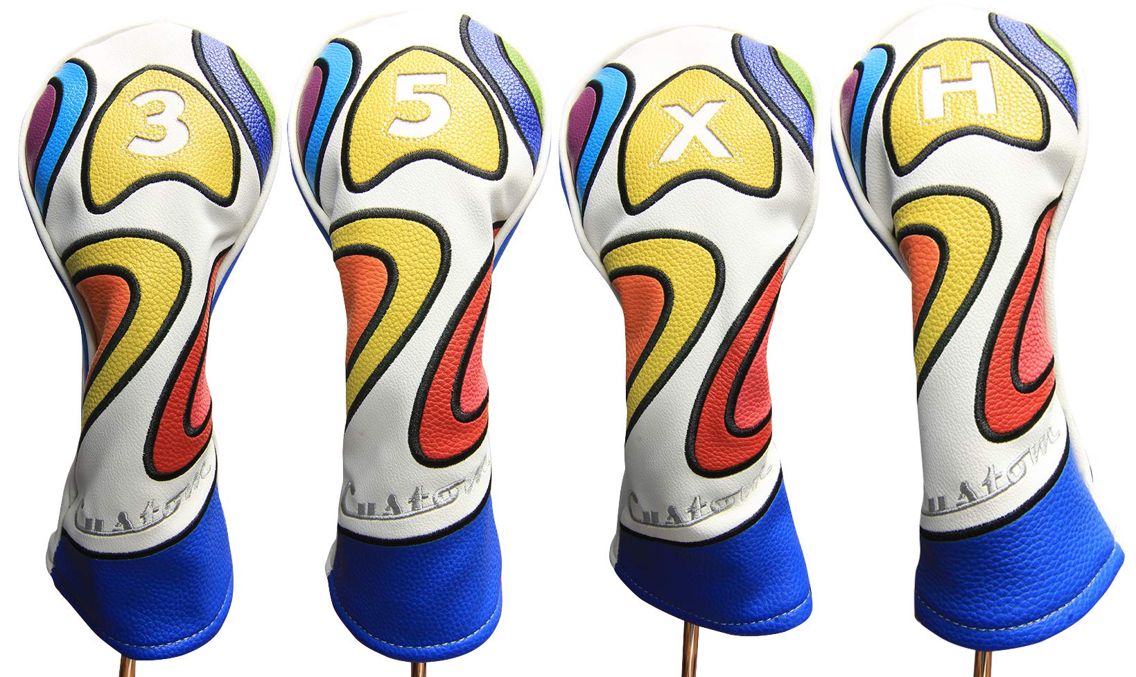 Majek Retro Golf Headcover Limited Edition Vintage Leather Style Psychedelic Colorful Groovy Custom Design #3 5 X H Fairway Wood and Hybrid Head Cover