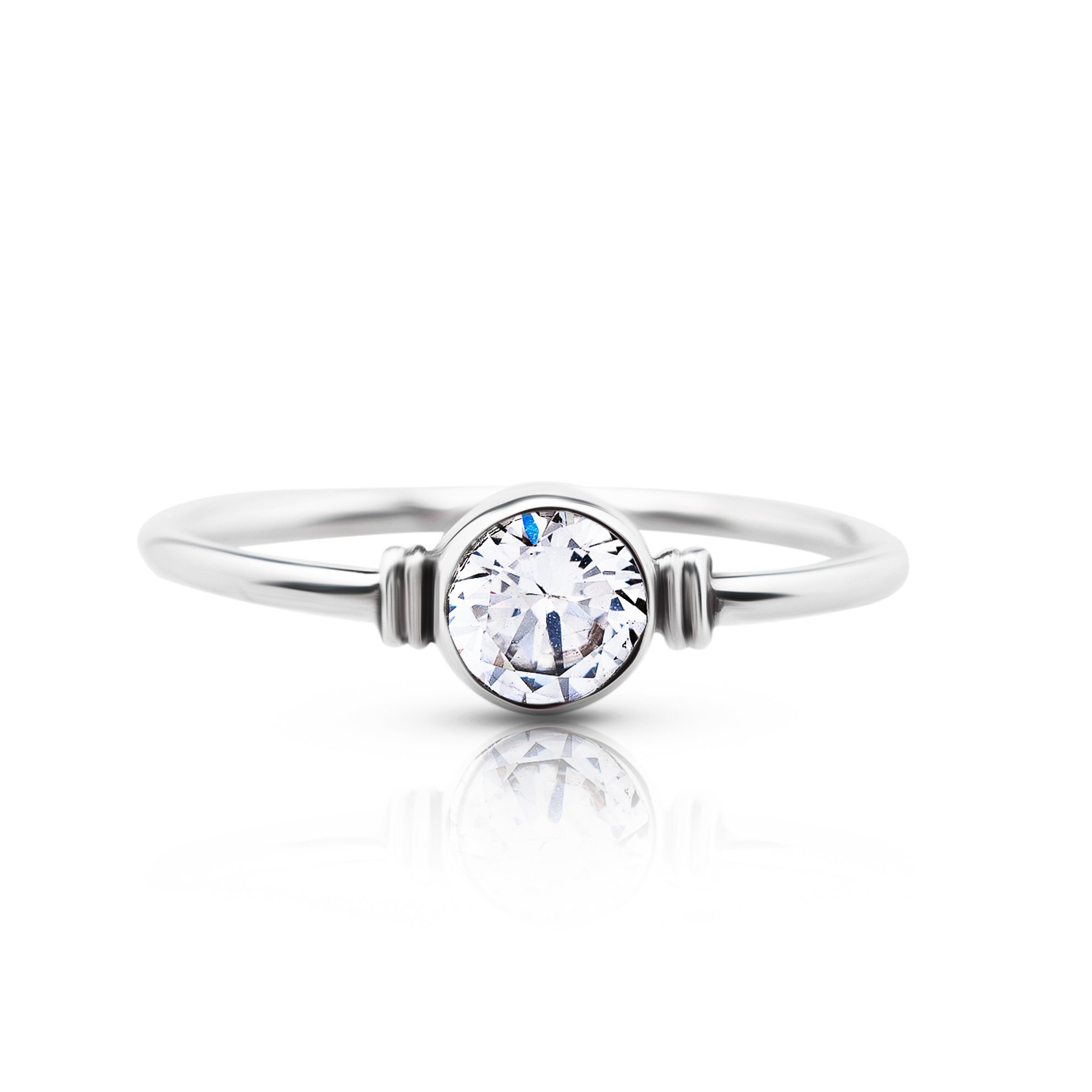 Koral Jewelry Round Created Quartz Delicate Ring 925 Sterling Silver Vintage Boho Chic US Size 5 6 7 8 9 (7)