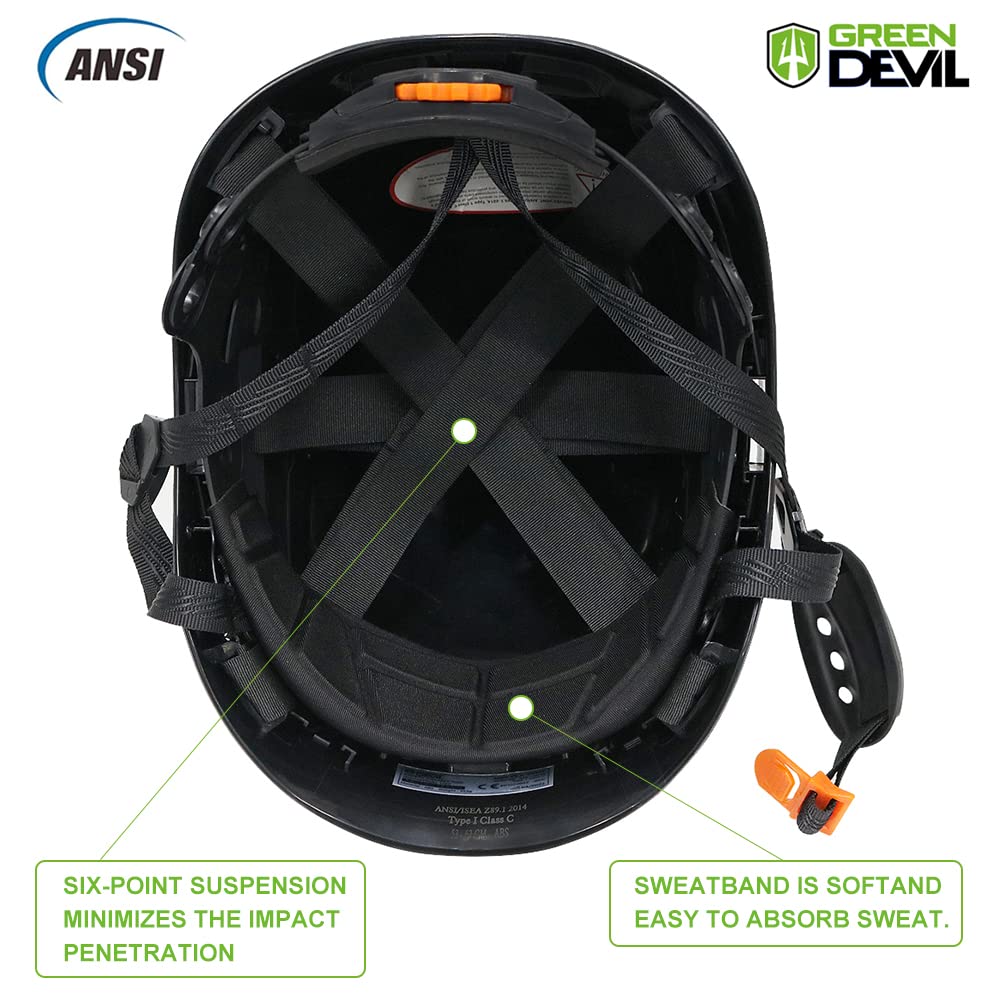 Safety Helmet Hard Hat with Visor and Ear Protection Adjustable Lightweight Vented ABS Work Helmet for Men and Women 6-Point Suspension ANSI Z89.1 Approved Ideal for Industrial & Construction