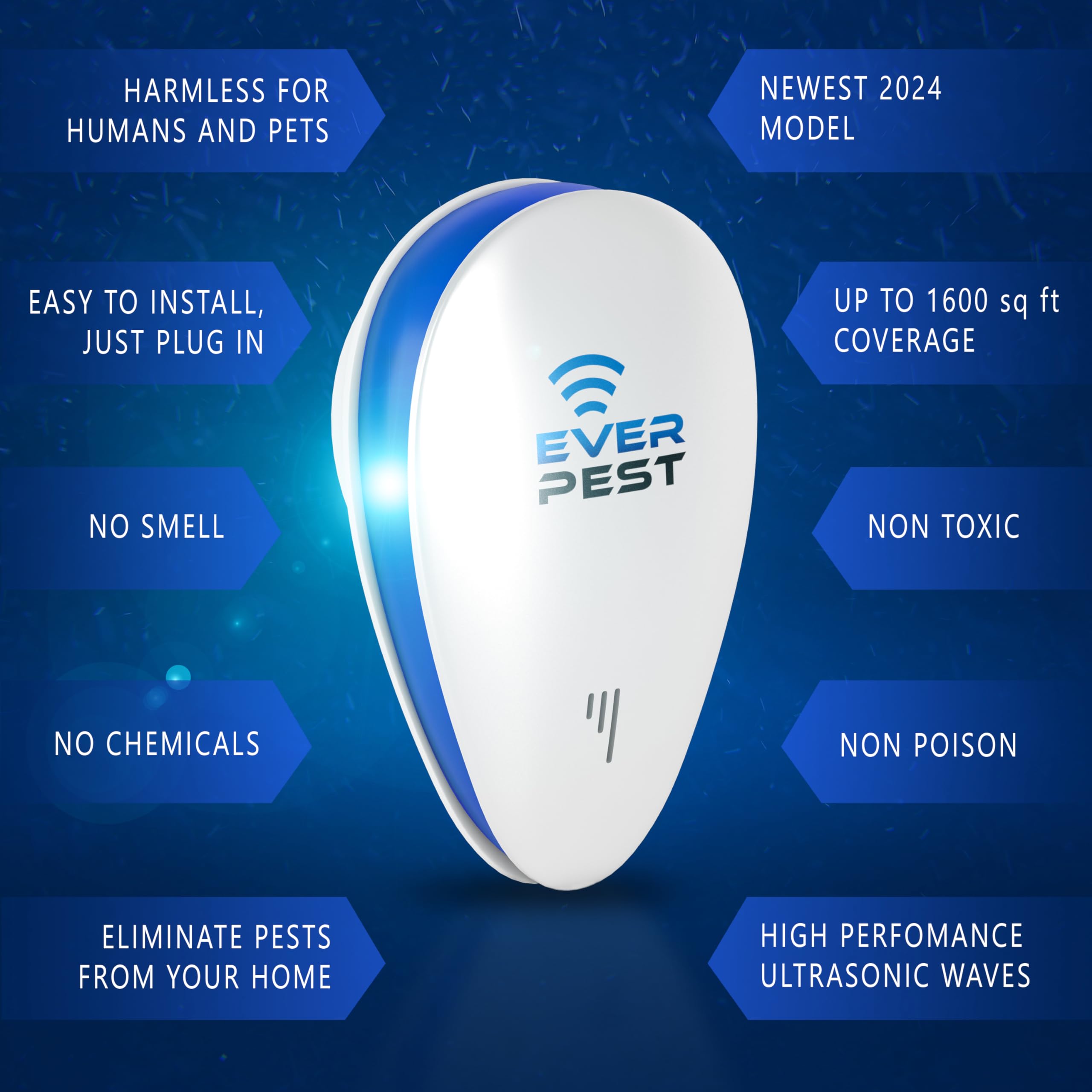 Ultrasonic Pest Control Repeller - Repel Rodents, Ants, Cockroaches Get Rid, Bed Bugs, Mosquitos, Flies, Spiders, Squirrel Bats Mice Roach - Safe for Humans - 2 Pack Repellent