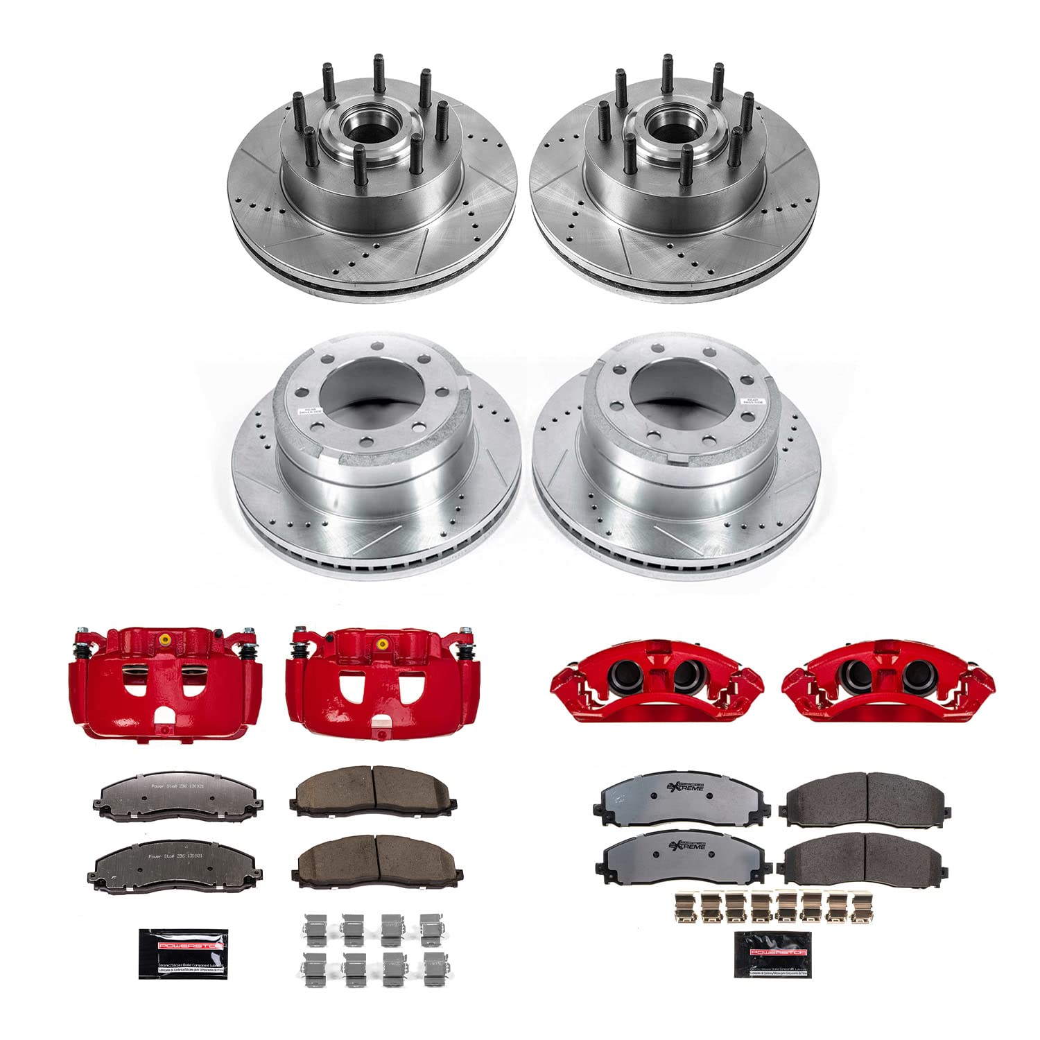 Power Stop Front and Rear KC6820A-36 Z36 Truck and Tow Brake Pad and Rotor Kit with Red Powder Coated Calipers