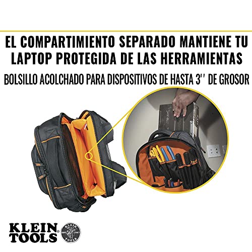 Klein Tools 55456BPL Laptop Backpack / Tool Bag, Water Resistant Technician Backpack, Padded for 1-Inch Thick Laptop or Tablet, 25 Pockets