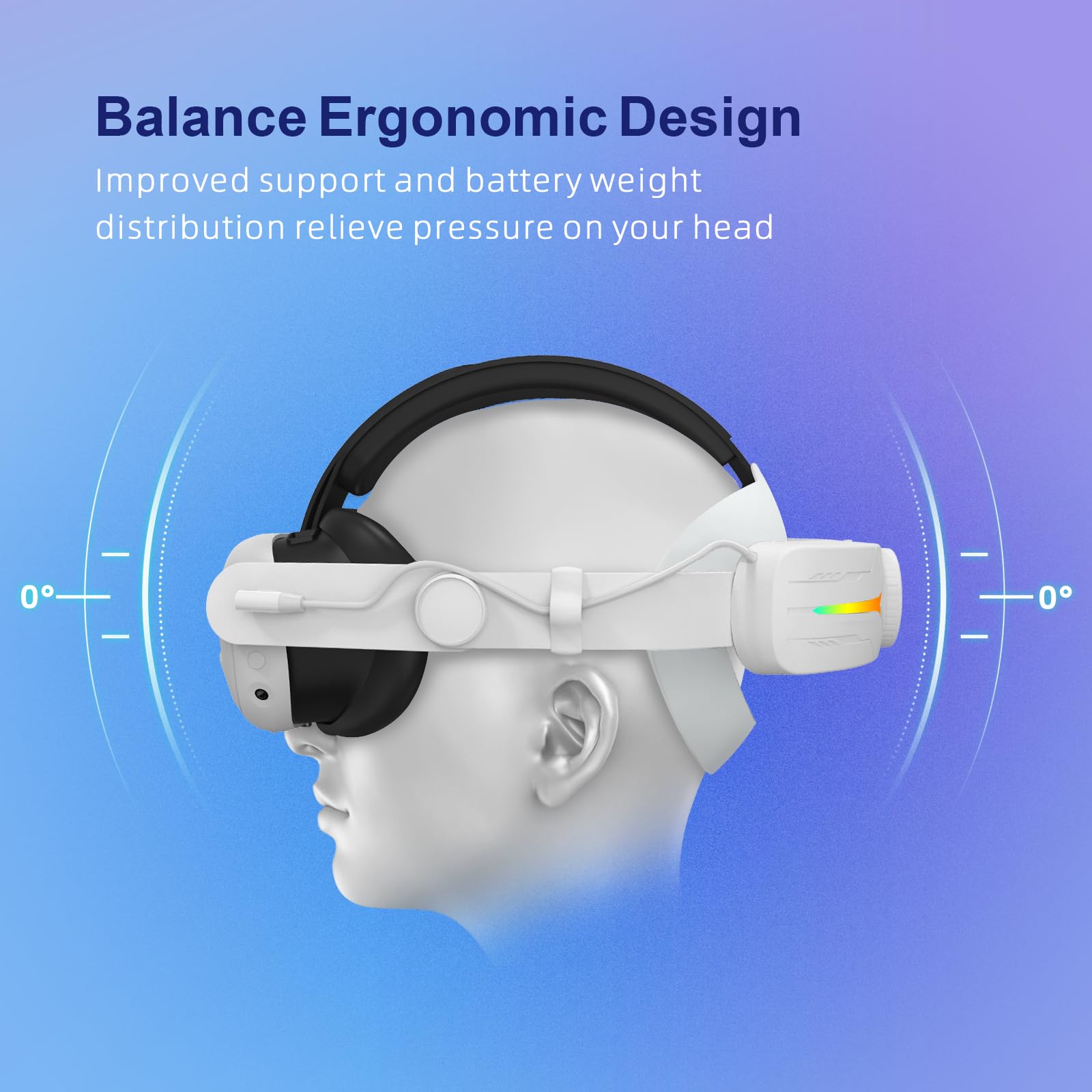 QWOS RGB Comfort Battery Head Strap 8000mAh Compatible with Oculus Quest 2