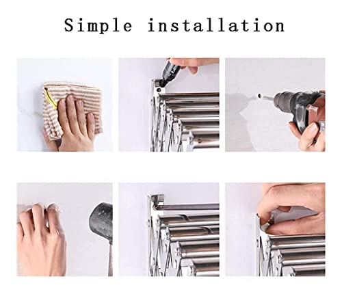 XMCX Foldable Clothes Drying Rack Wall Mounted 5 Rails Dryer Retractable Airer Bathroom Towel Rail Hooks Washing Cloth Line Stainless Steel Extendable Easy Storage (Size : 40cm)