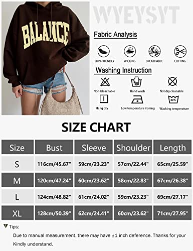 Wyeysyt Women's Letter Graphic Hoodies Casual Fashion Drawstring Sweatshirt Long Sleeve Y2k Print Pullover(Coffee-M)