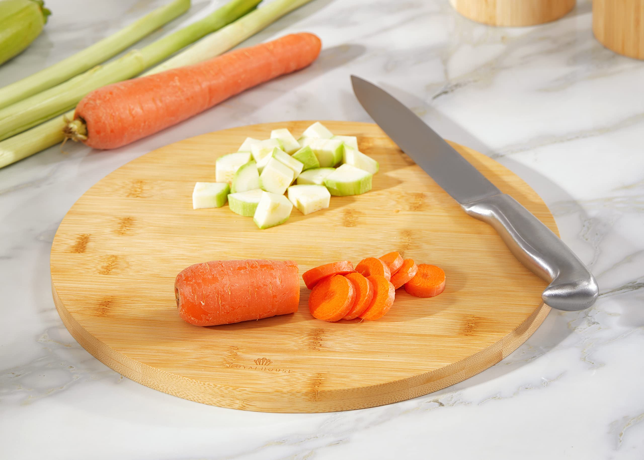 RoyalHouse Natural Bamboo Round Cutting Board for Kitchen, Chopping Boards for Meat & Vegetables, Cheese and Charcuterie Board, Serving Tray, 11.8" Round 0.6" Thick