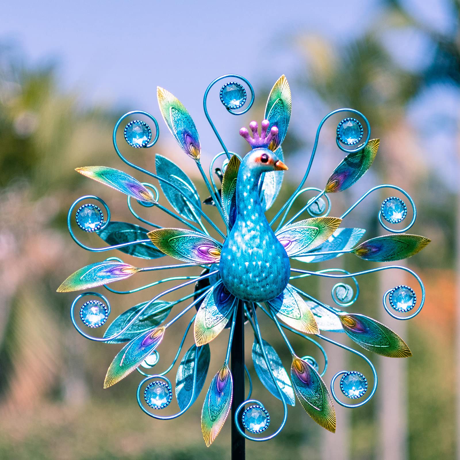 Stargarden 58 Inch Peacock Wind Spinner-Double Wind Sculpture Metal Windmill for Garden Patio Yard Decor