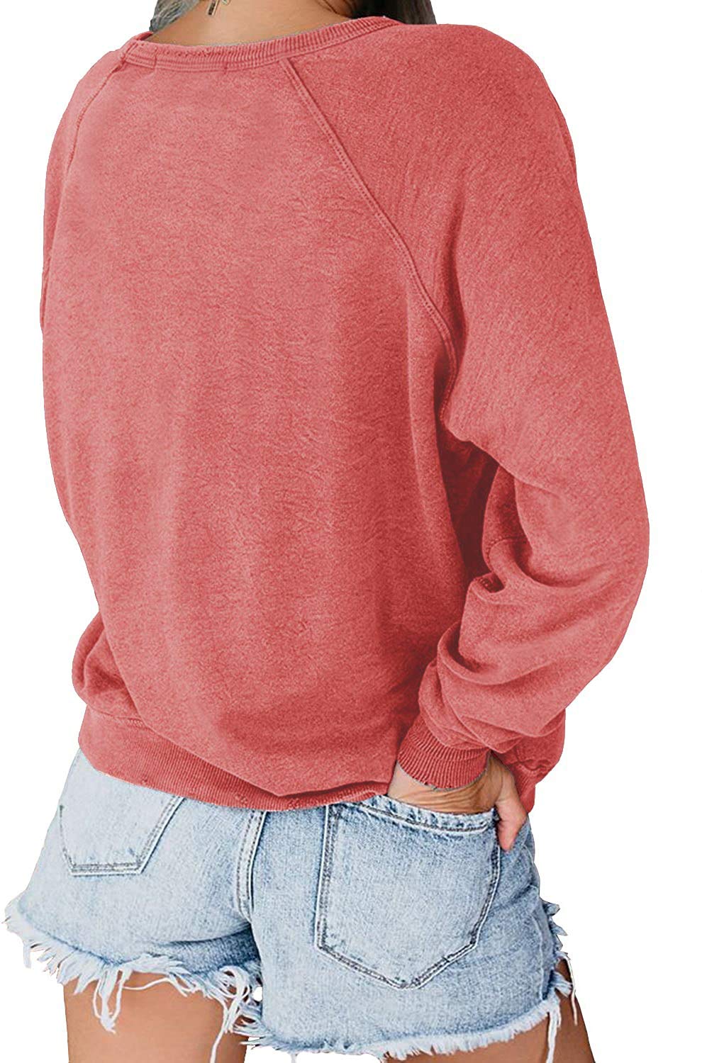 LAMISSCHE Womens Long Sleeve Shirts Casual Crewneck Sweatshirts Lightweight Workout Tops(Watermelon Red,XL)