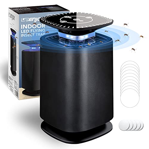 Upenjok Fly Trap Indoor - Killer for Mosquito, Gnat, Fruit Flies, Moth - Non-Zapper Traps for Home with 10 Strong Sticky Glue Boards and 5 Mosquito Luring (Black)