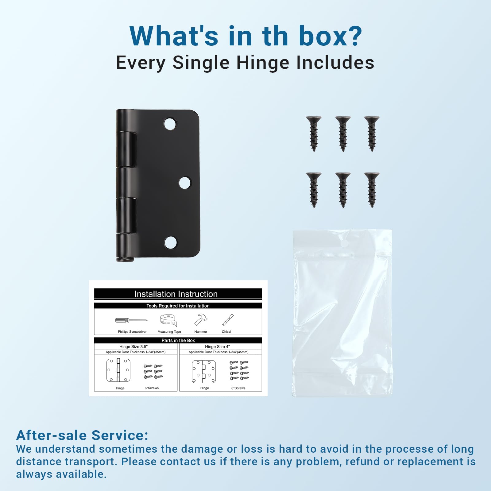 KNOBWELL 24 Pack of Matte Black Door Hinges - 3.5 Inch X 3.5 Inch Interior Door Hinges for Doors Black Finish with 1/4" Radius Corners