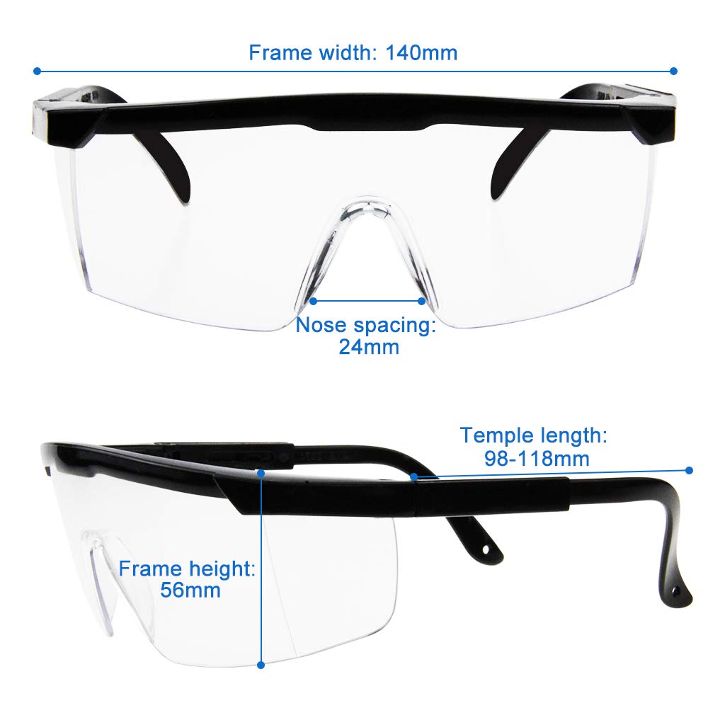 Locsee Safety Glasses, Safety Goggles, Adjustable Wide-Vision Protective Glasses, Lightweight Clear Fog-Proof Protective Eyewear