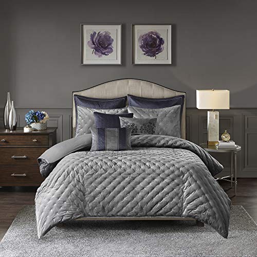Madison Park Sophisticate 8 Piece Velvet Comforter Set Bedding, King, Grey