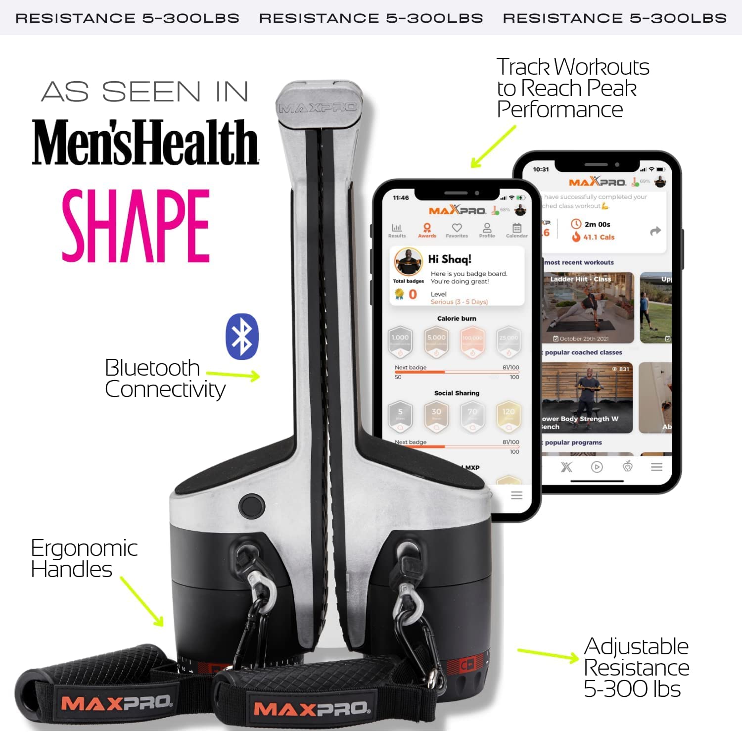 MAXPRO: Portable Smart Cable Gym | As Seen on Shark Tank | All-in-One Machine with Bluetooth and Free APP | Exercise Anywhere - Outdoors, Camping, Travel | 5-300lbs Resistance | Sport Orange