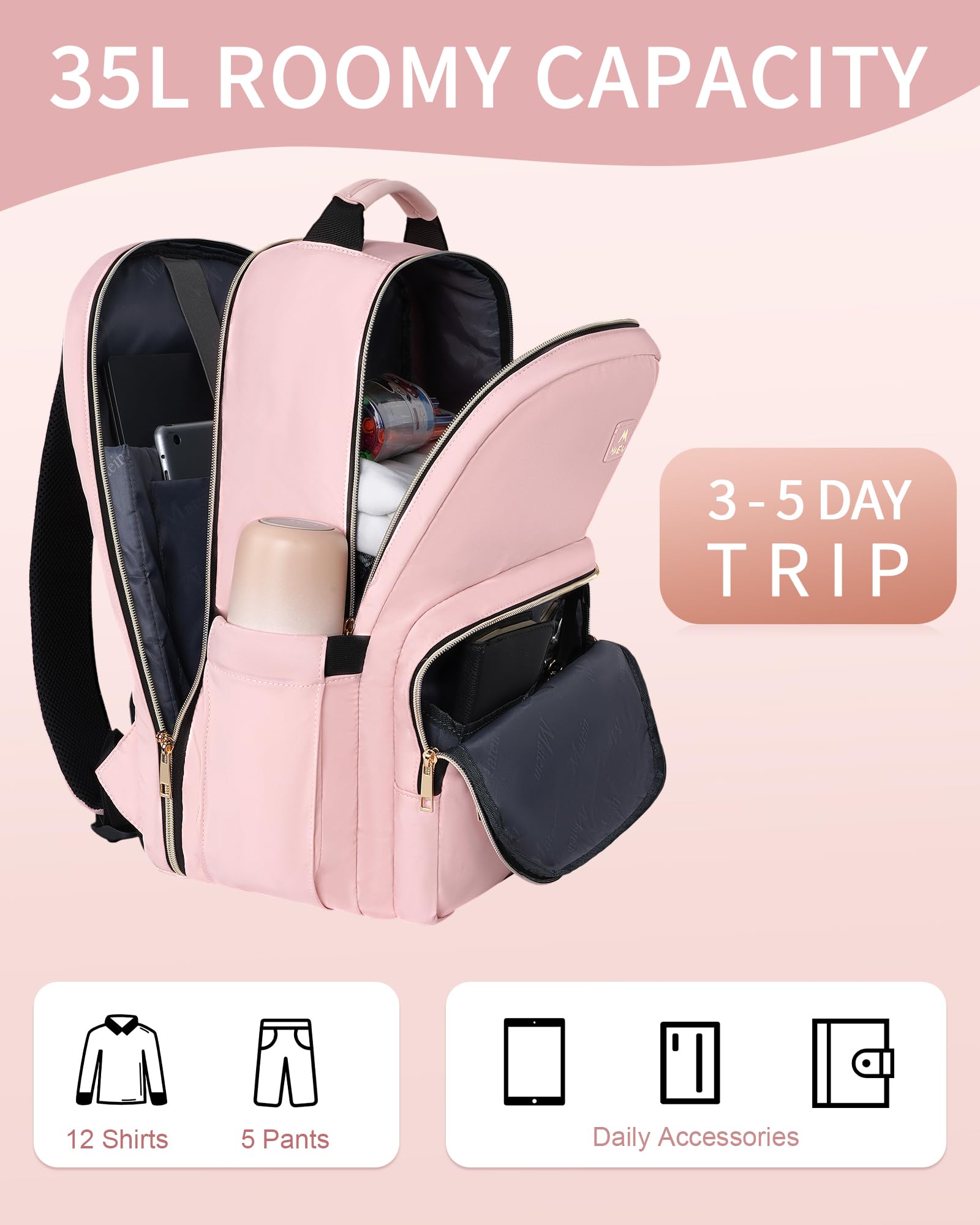 MATEIN 17 Inch Laptop Backpack for Women, Pink Travel Backpack Personal Item Size TSA Airline Approved with Luggage Strap & USB Charging Port, Water Resistant Extra Large Computer Bag for Nurse Work
