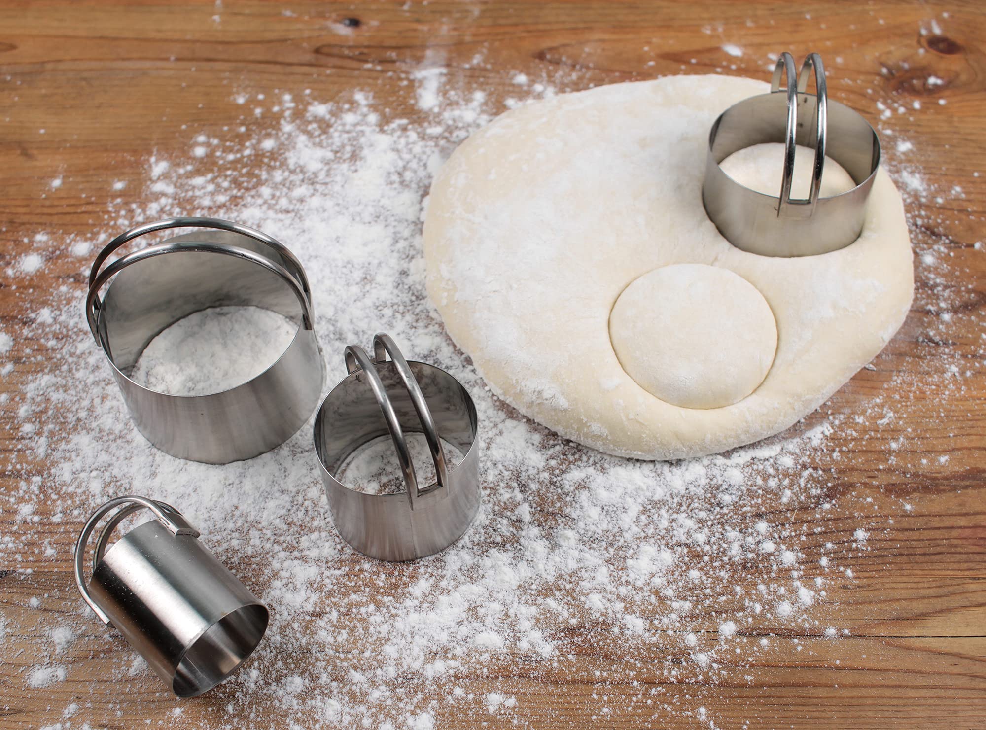 RSVP International Endurance Round Biscuit Cutters - Stainless Steel, Set of 4 | Nest for Easy Storage | For Cutting Thick or Thin Dough | Professional | High Handle Arch