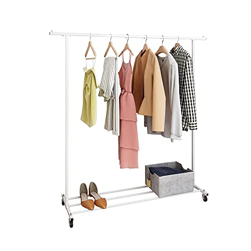 ZGEHCO Clothes Rack with Wheels and Storage,Free Standing Clothing Rack for Hanging Clothes with Shelves,Portable Rolling Metal Garment Rack Organizer,Drying Rack Clothing,Coat Hanger White