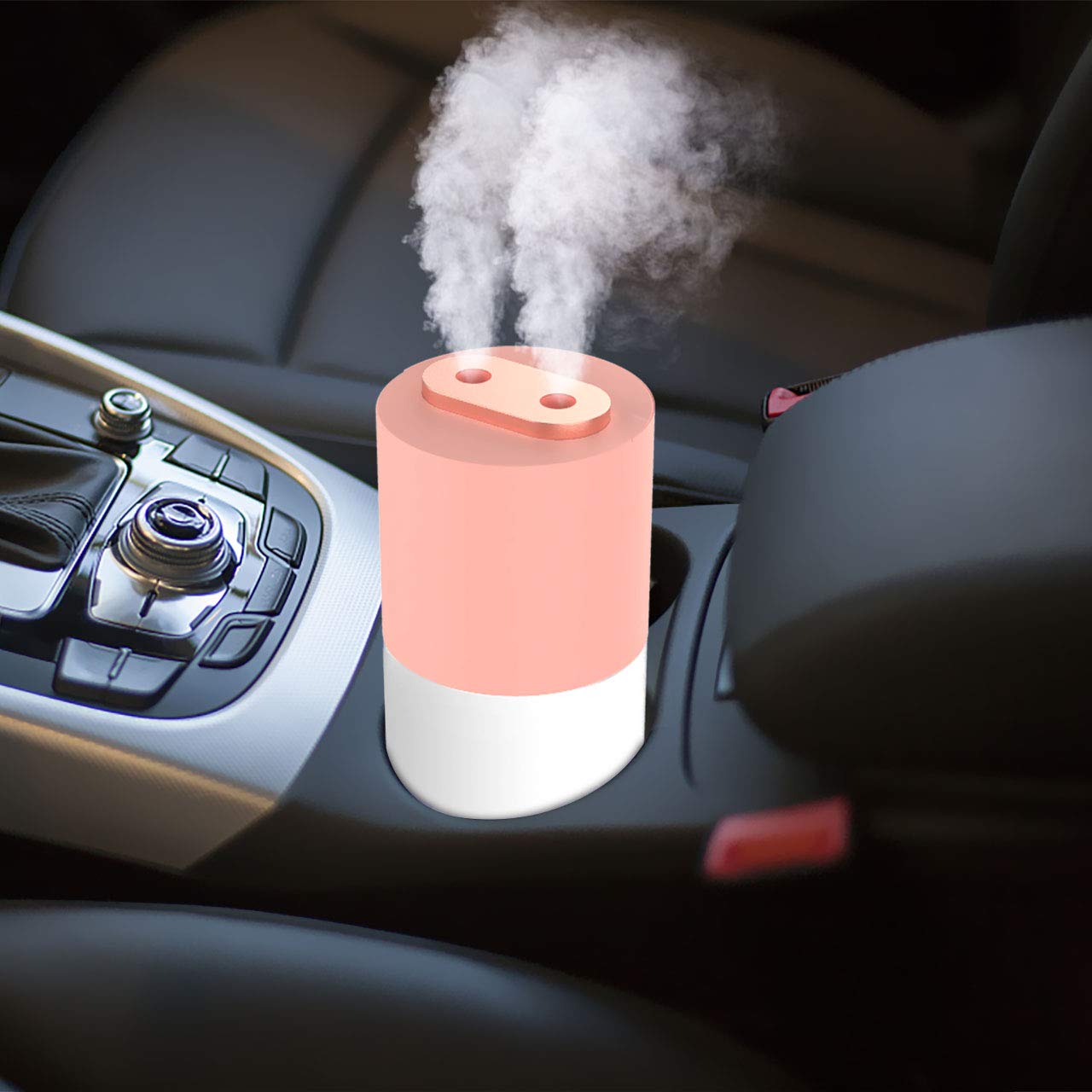 Mini Portable Humidifier for Car Office Desk, 400ML USB Rechargeable Little Cool Mist Humidifier, Cup Holder Car Humidifier Diffuser for Home, Baby Room, Travel