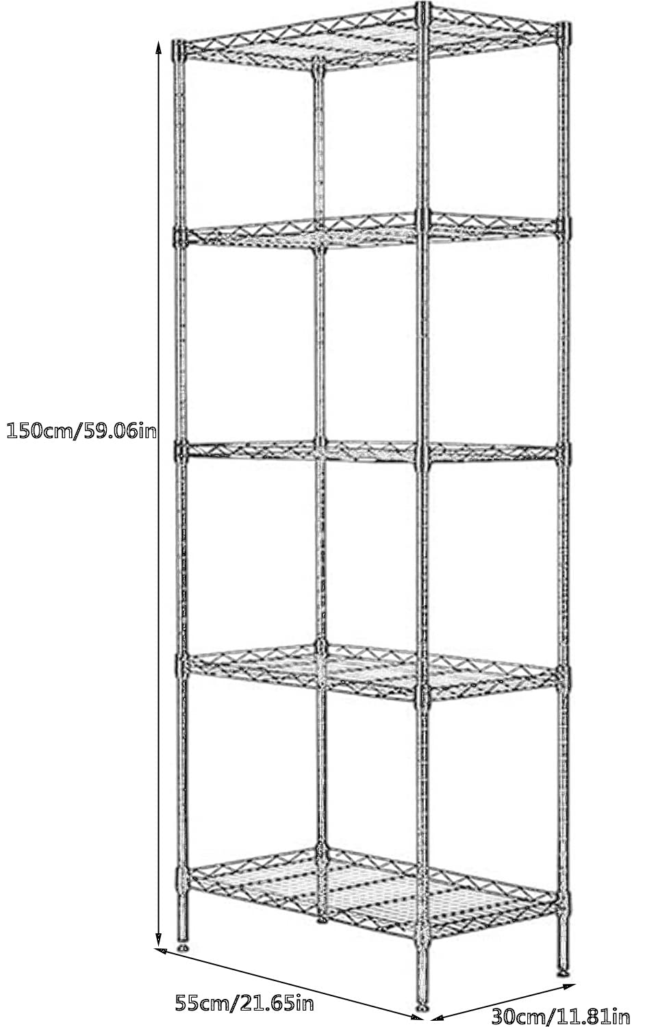 OMKUOSYA 5 Tier Storage Racks and Shelving - Heavy Duty Steel Pantry Shelves - Each Unit Loads 120 Pounds Wire Rack Shelf, Suitable for Kitchen, Bathroom, Closet, Warehouse - Silver