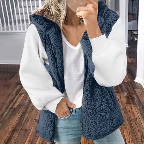 KSODFNXH Women Coat Trendy Casual Zip Up Sleeveless Hoodies Fall Comfy Solid Color Loose Drawstring Sweatshirts