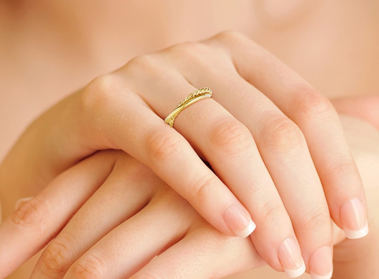 Miabella 925 Sterling Silver or 18Kt Yellow Gold Over Silver Rope and High Polished Band Interlocked Rolling Ring for Women Made in Italy (yellow-gold-plated-silver, 9)