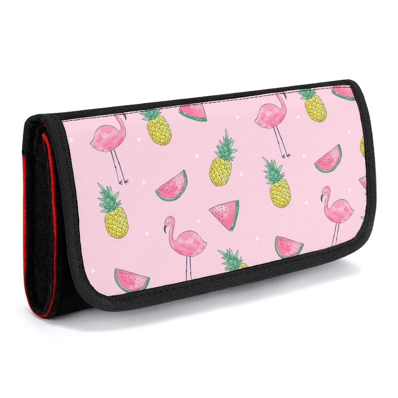 Tropical Fruits and Flamingo Carrying Bag Compatible with Switch Protective Case Slim Felt Pouch with 5 Game Cartridges Holders