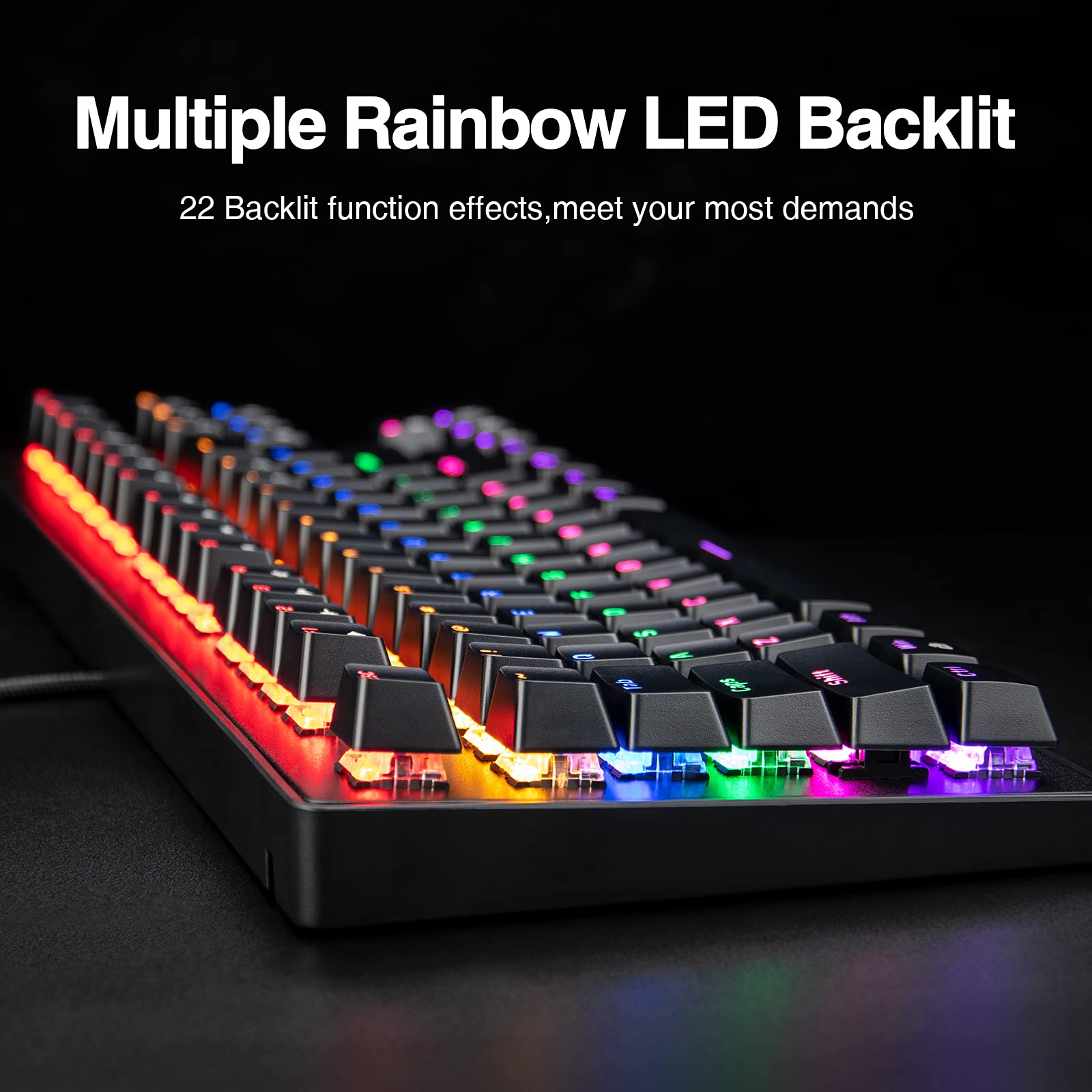 unband Rii RK908 7 Color Mechanical Gaming Keyboard 88 Keys LED Backlit Wired Keyboard 9 Backlight Modes RGB PC Windows Mac Keyboard UK Layout