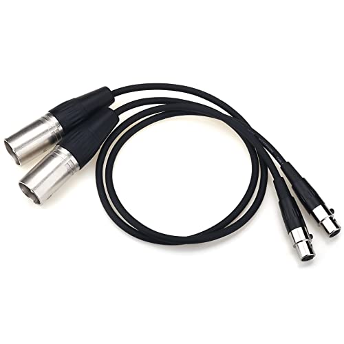 MIATIN Mini-XLR Female to XLR Male Microphone Patch Cables for BMPCC 4k Pocket 4K Cinema Camera 4k Video Assist 4K Blackmagic Mini XLR 3 Pin Pro Lapel Audio Replacement Cable 1.6Feet -2PCS