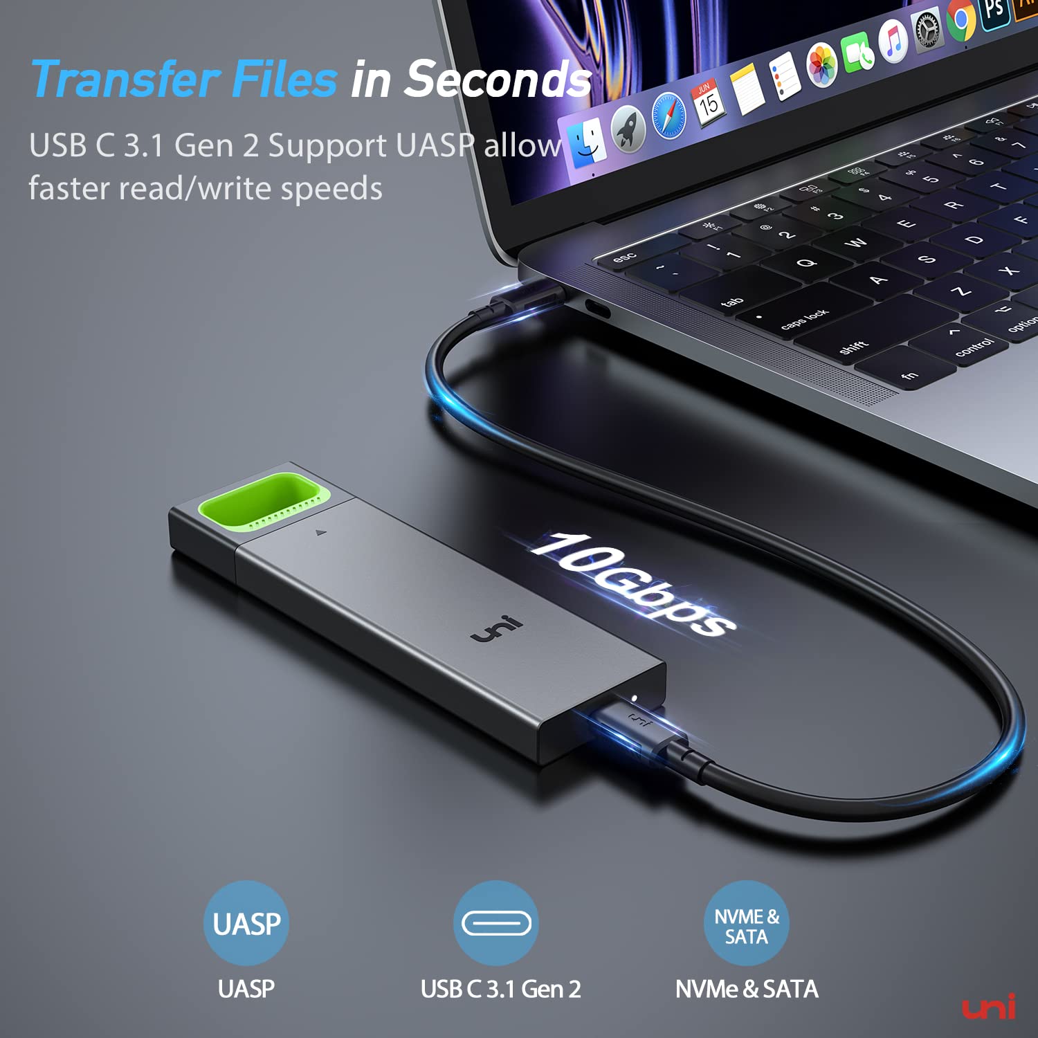 uni NVME SSD Enclosure, Tool-Free 10Gbps M.2 SSD Enclosure, USB C (Thunderbolt3 Compatible) NVME & SATA External SSD Reader Adapter with RTL9210B Chipset Support UASP for SSD Size 2280/2260/2242