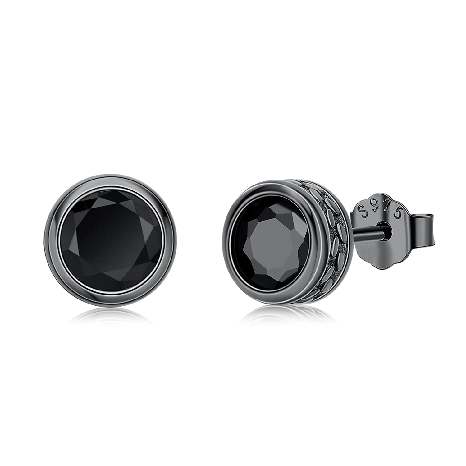 StoryEtain Stud Earrings 925 Sterling Silver Mens Womens CZ Black Stud Earrings Pierced Black Earrings Jewelry Gift