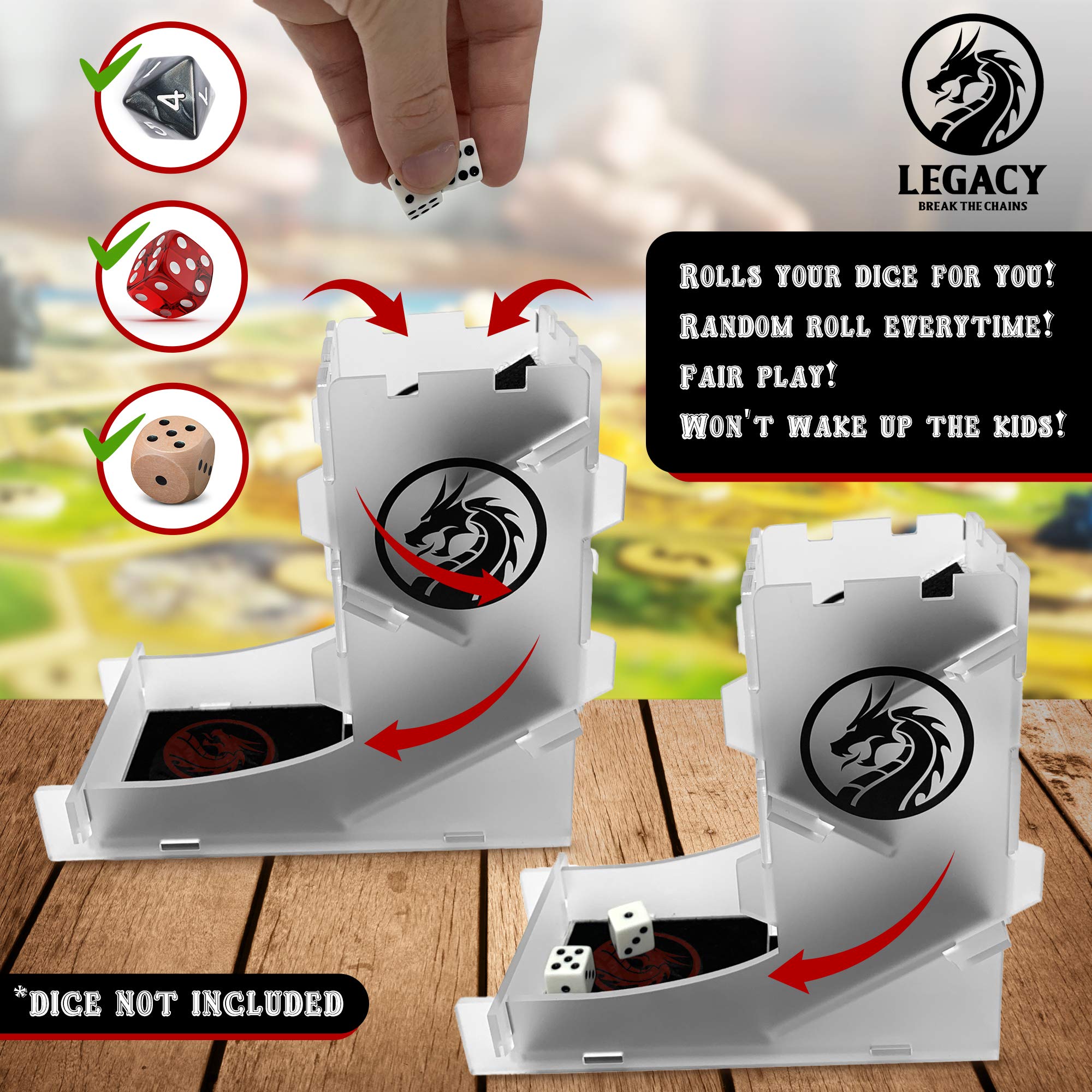 LEGACY Dice Tower Tray Portable - Easy Dice Roller, Board Games, RPG, Travel Size