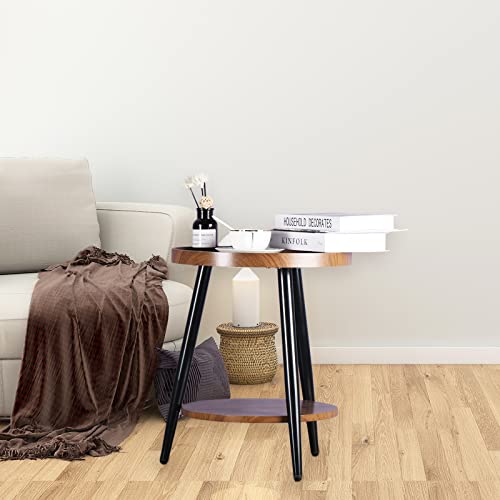 ZHANYUN 2-Tier Round Side Table, Mid Century Modern Small end Table with Storage,Metal Legs & Eco-Friendly MDF Wood,Ideal for Living Room, Bedroom, Outdoor Spaces, and as A Bedside Table (White)