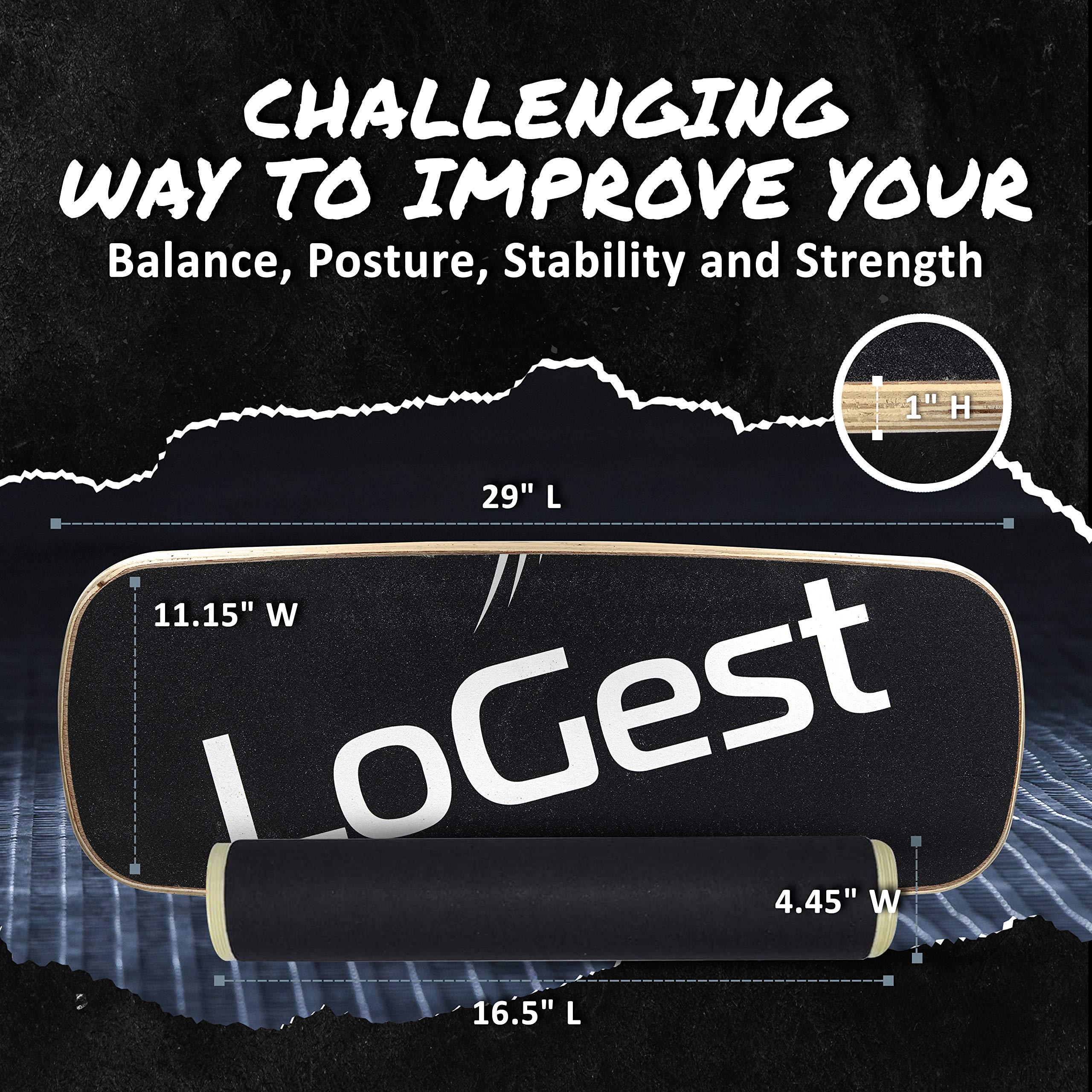 Logest Wood Balance Board Trainer - Balancing Roller Board for Hockey, Snowboard, Surf, Balance Trainer for Stability and Fitness Workout Board Core Trainer