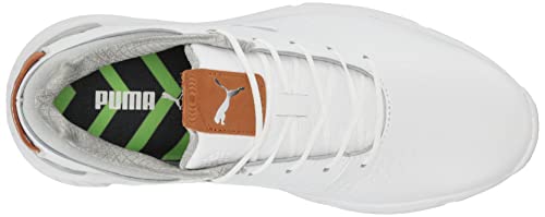 Puma Golf Men's Ignite Articulate Leather Golf Shoe, Puma White-Puma Silver, 10.5