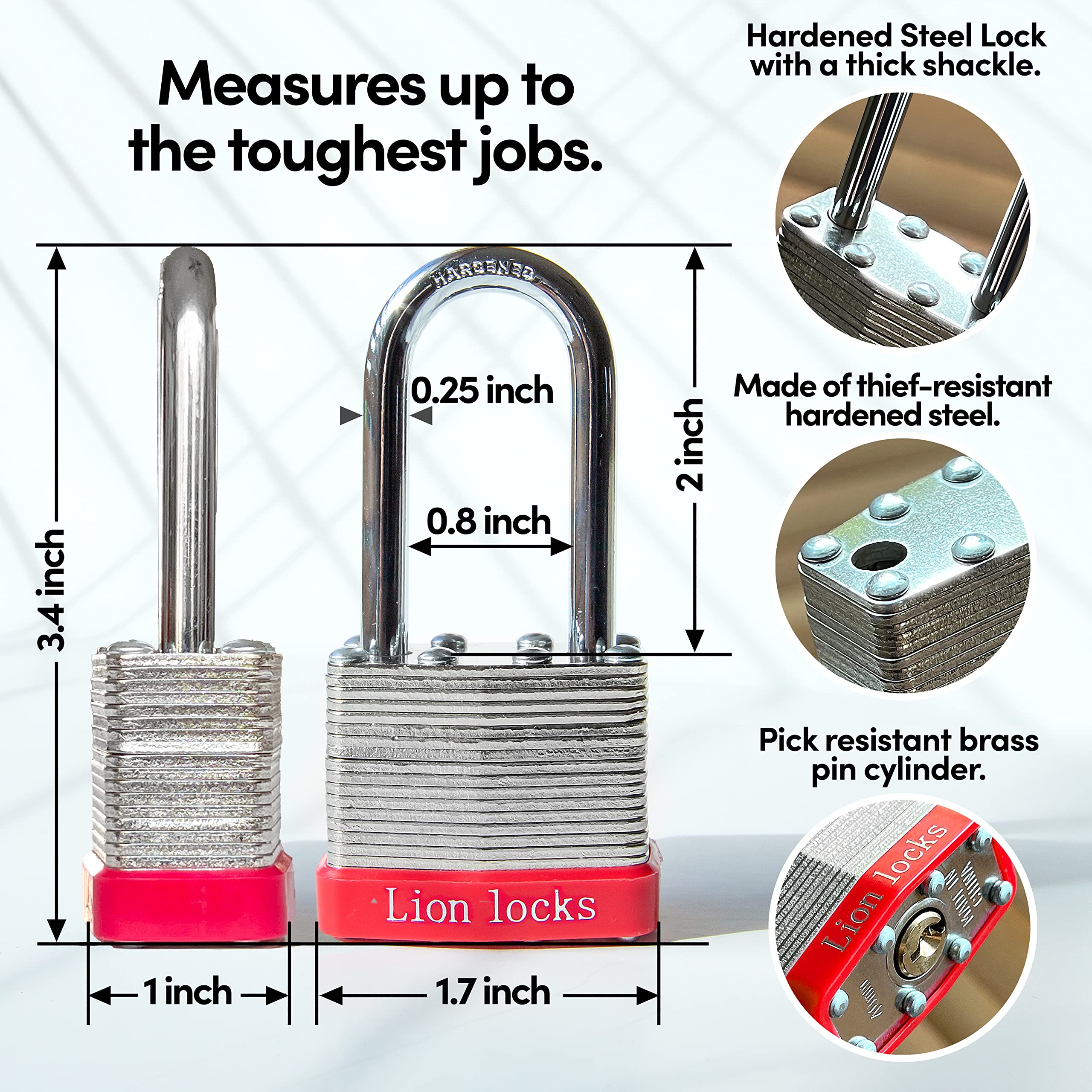 Lion Locks 48 Keyed Alike Padlocks with 2" Long Shackle, 96 Keys - Padlocks for Outdoor Use, Locks with Keys, Hardened Steel Case, Pick Resistant Brass Pin Cylinder for Hasp Latch, Locker, Gate